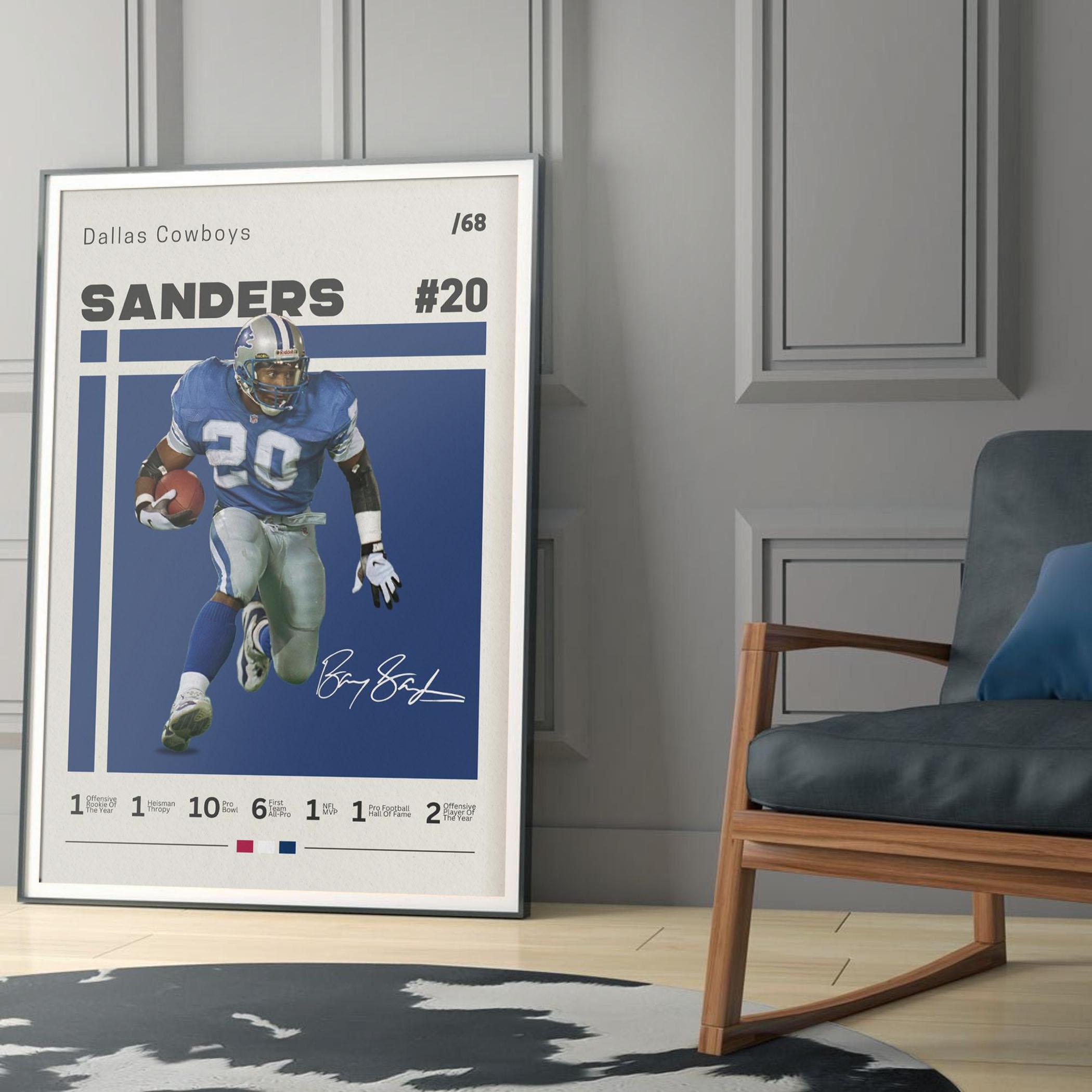 Mid Century Barry Sanders Dallas Cowboys Poster