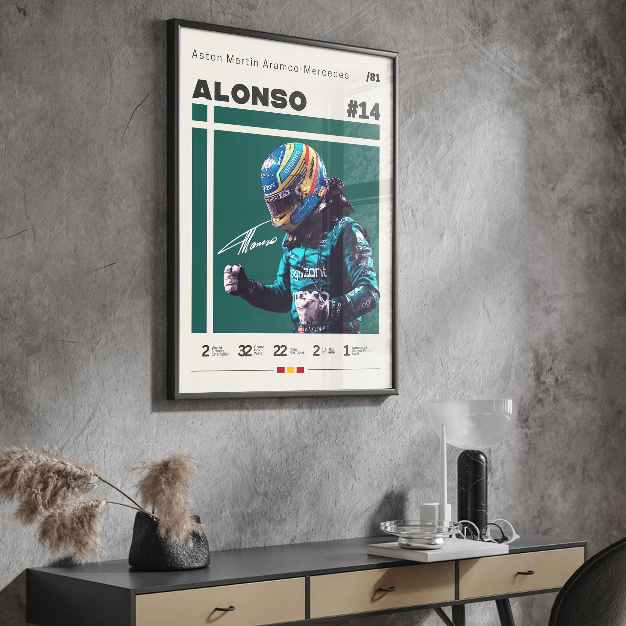 Mid Century Fernando Alonso F1 Racing Poster