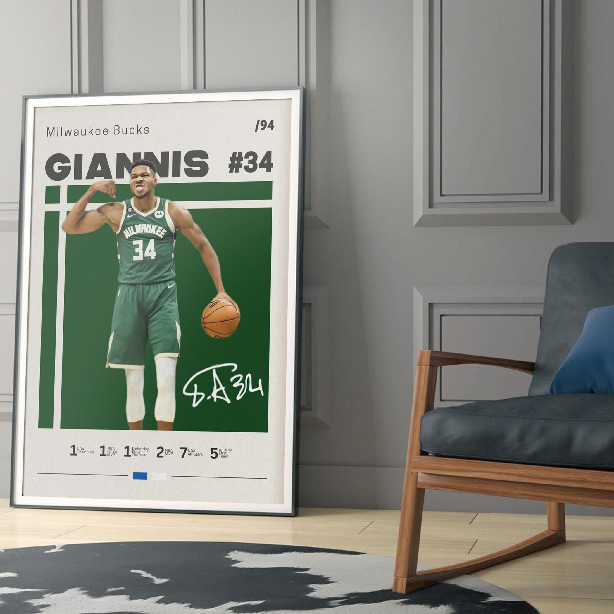 Mid Century Giannis Antetokounmpo Milwaukee Bucks Poster