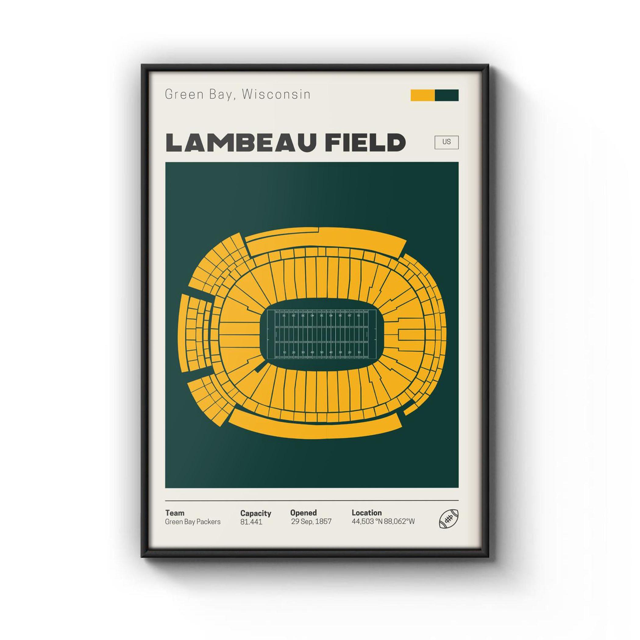 Mid Century Green Bay Packers Lambeau Field Poster