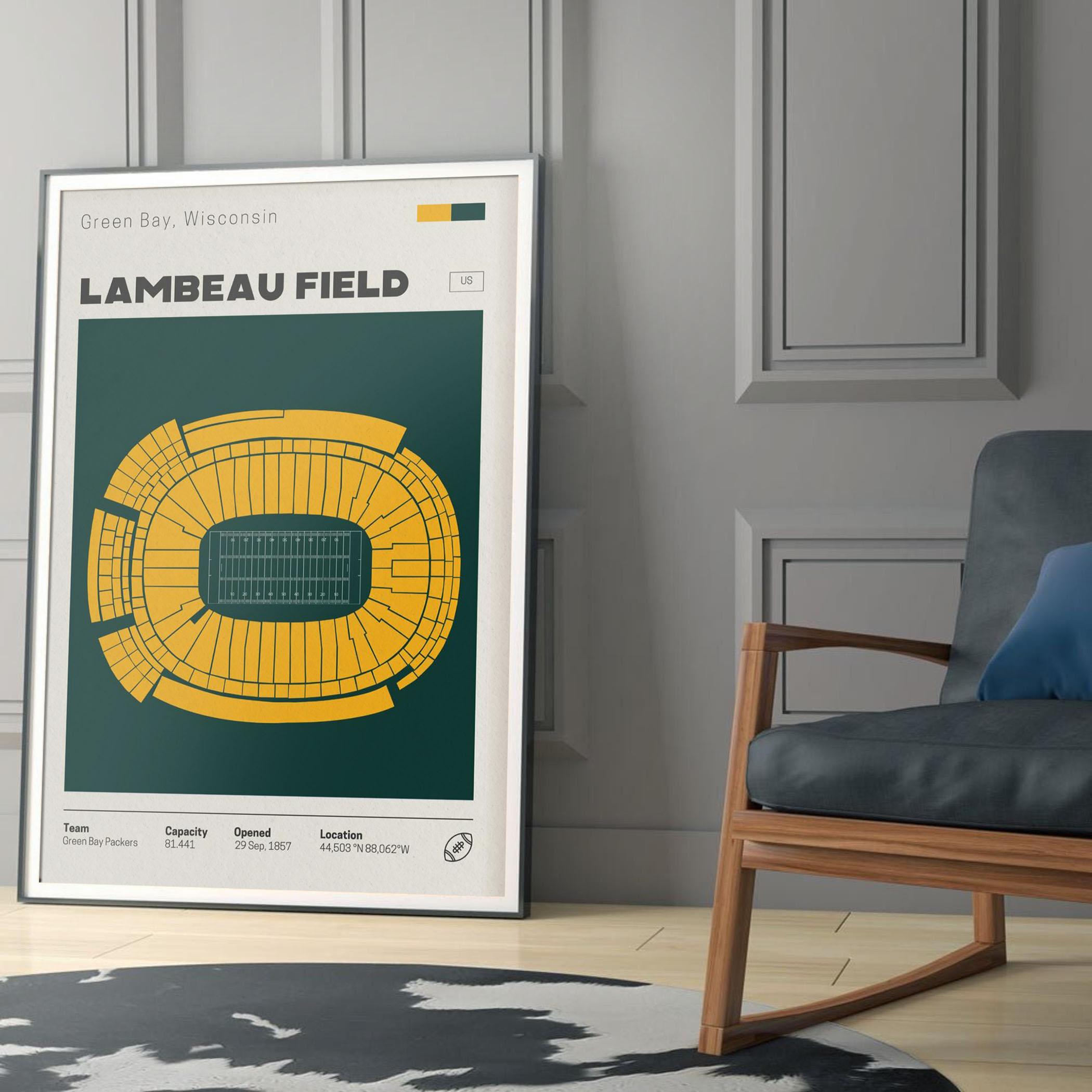 Mid Century Green Bay Packers Lambeau Field Poster