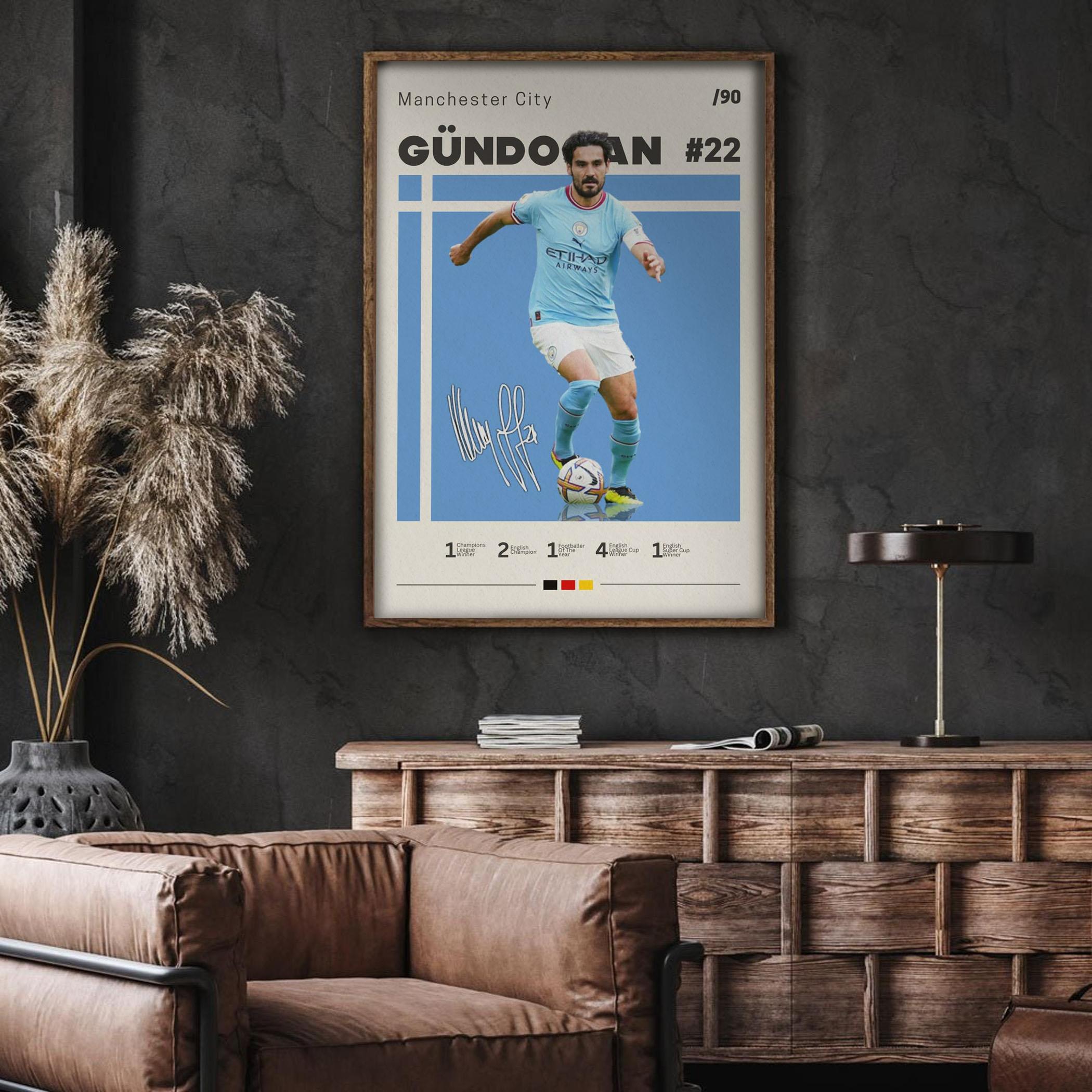 Mid Century Ilkay Gundogan Manchester City Football Poster