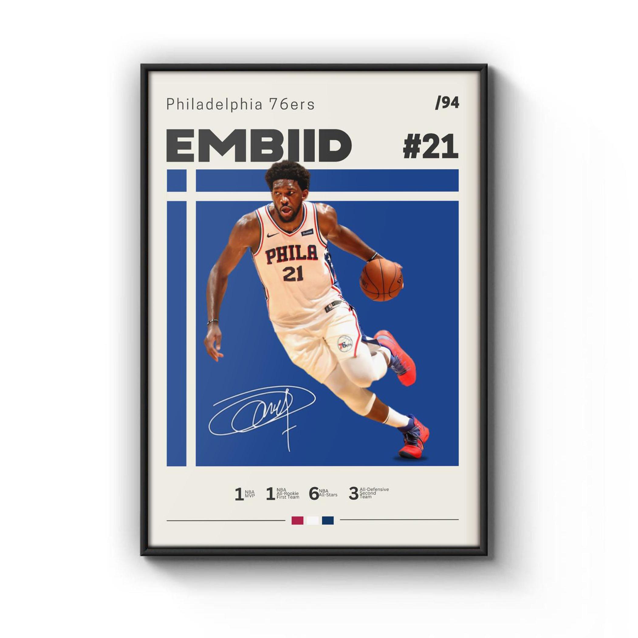 Mid Century Joel Embiid Philadelphia 76ers Poster