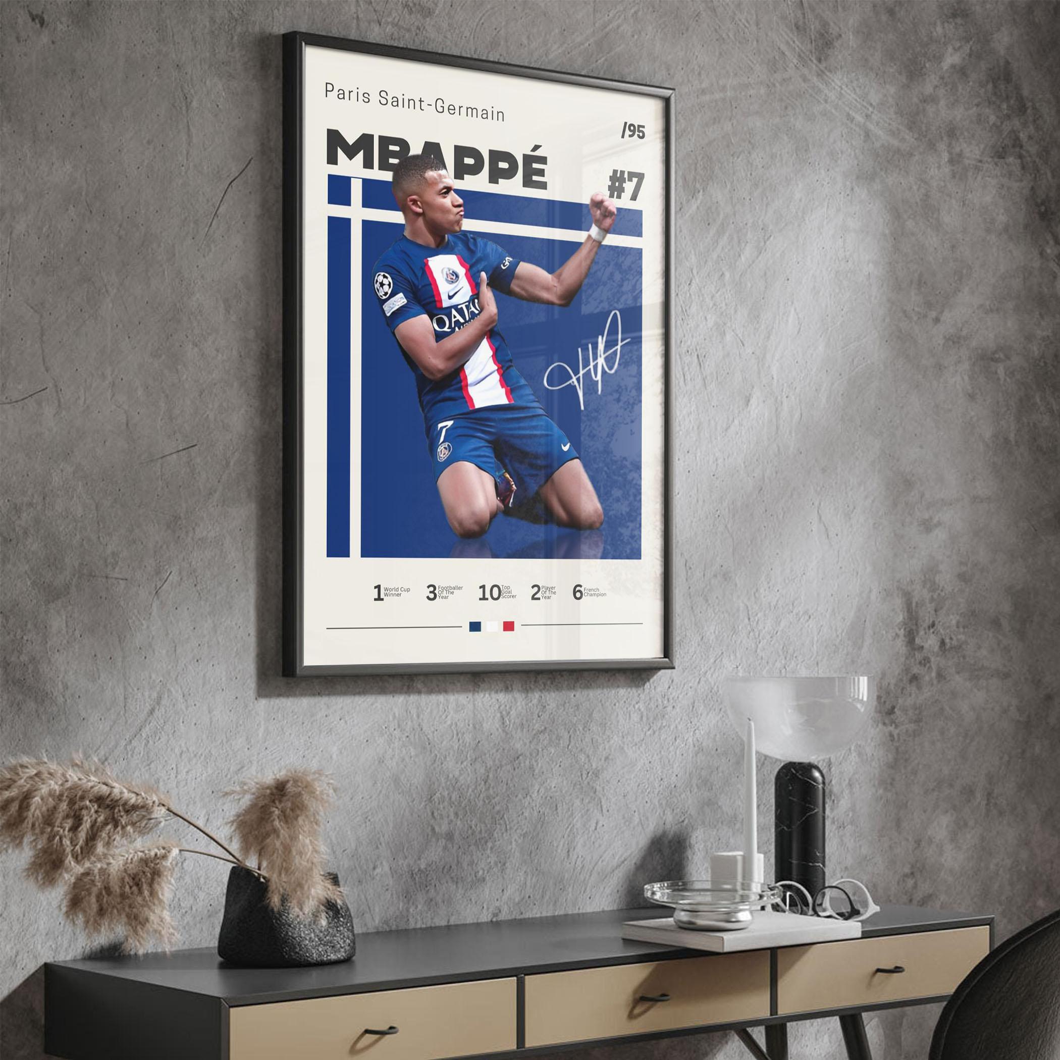 Mid Century Kylian Mbappe Paris Saint Germain Football Poster