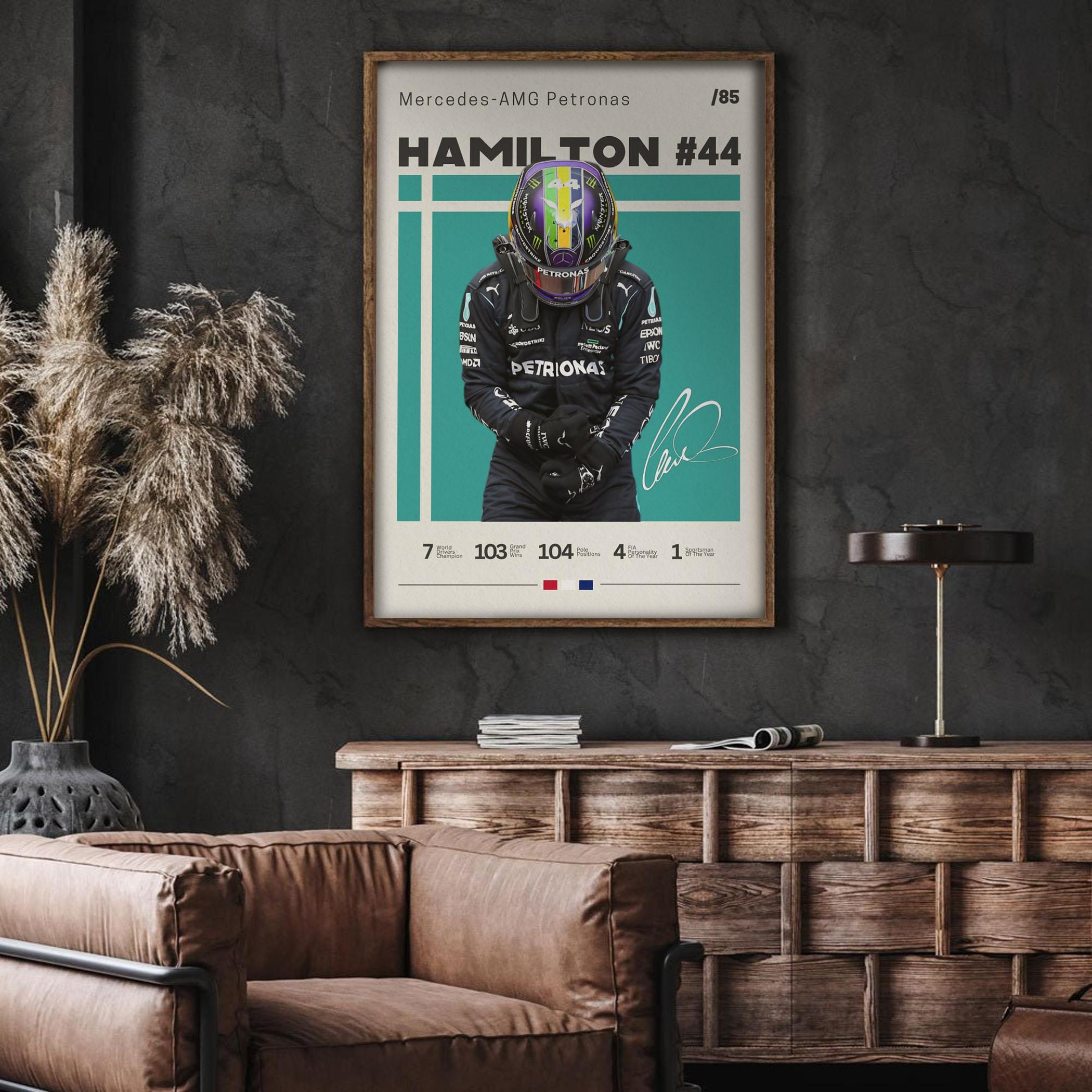 Mid Century Lewis Hamilton F1 Racing Poster