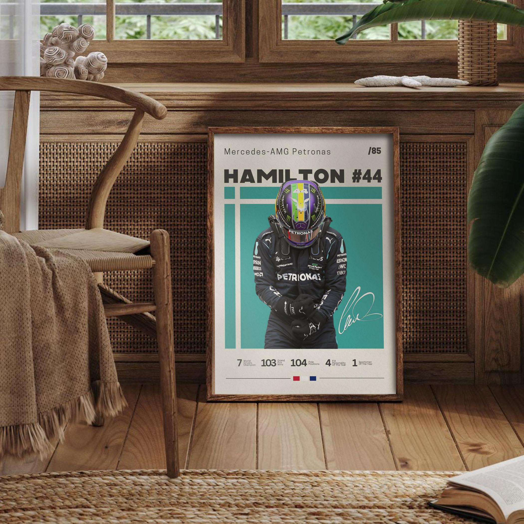 Mid Century Lewis Hamilton F1 Racing Poster