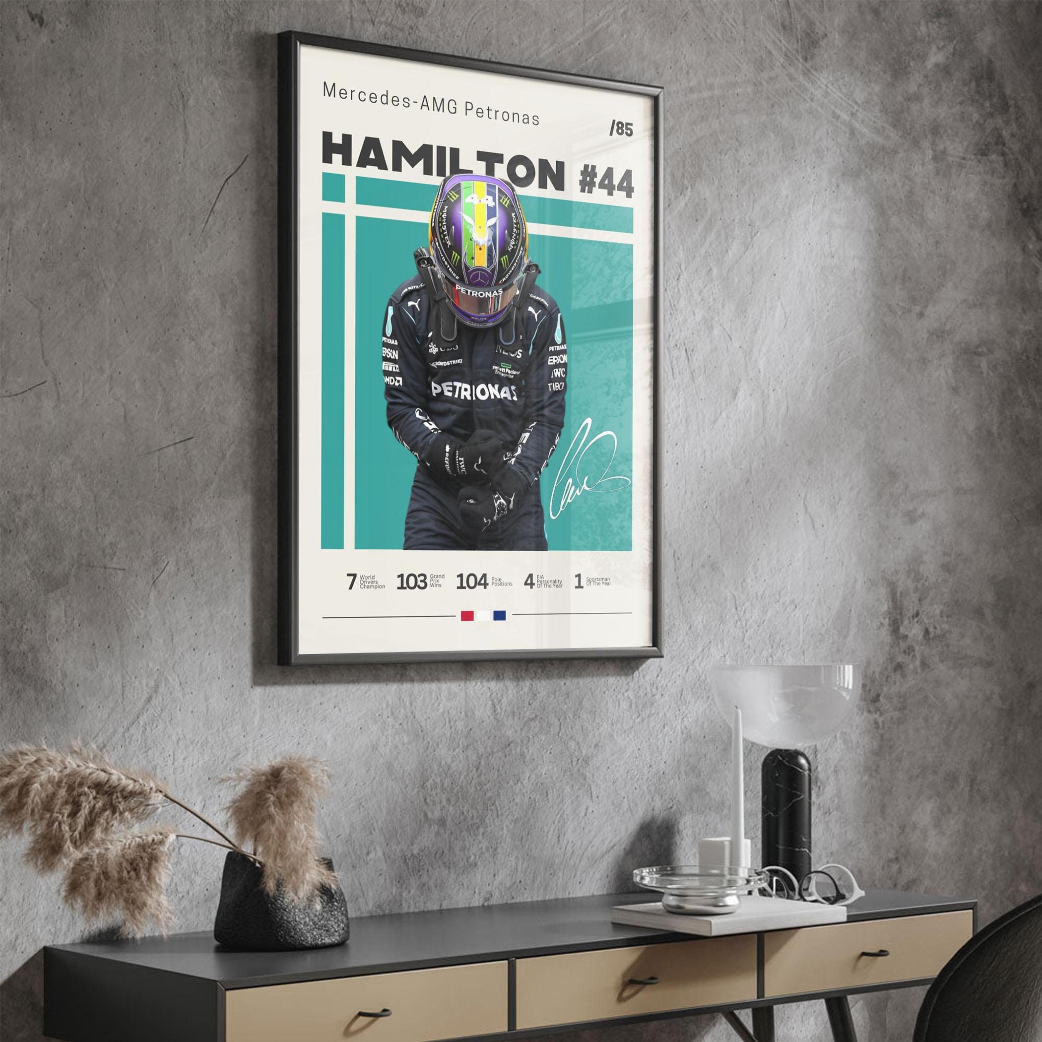 Mid Century Lewis Hamilton F1 Racing Poster