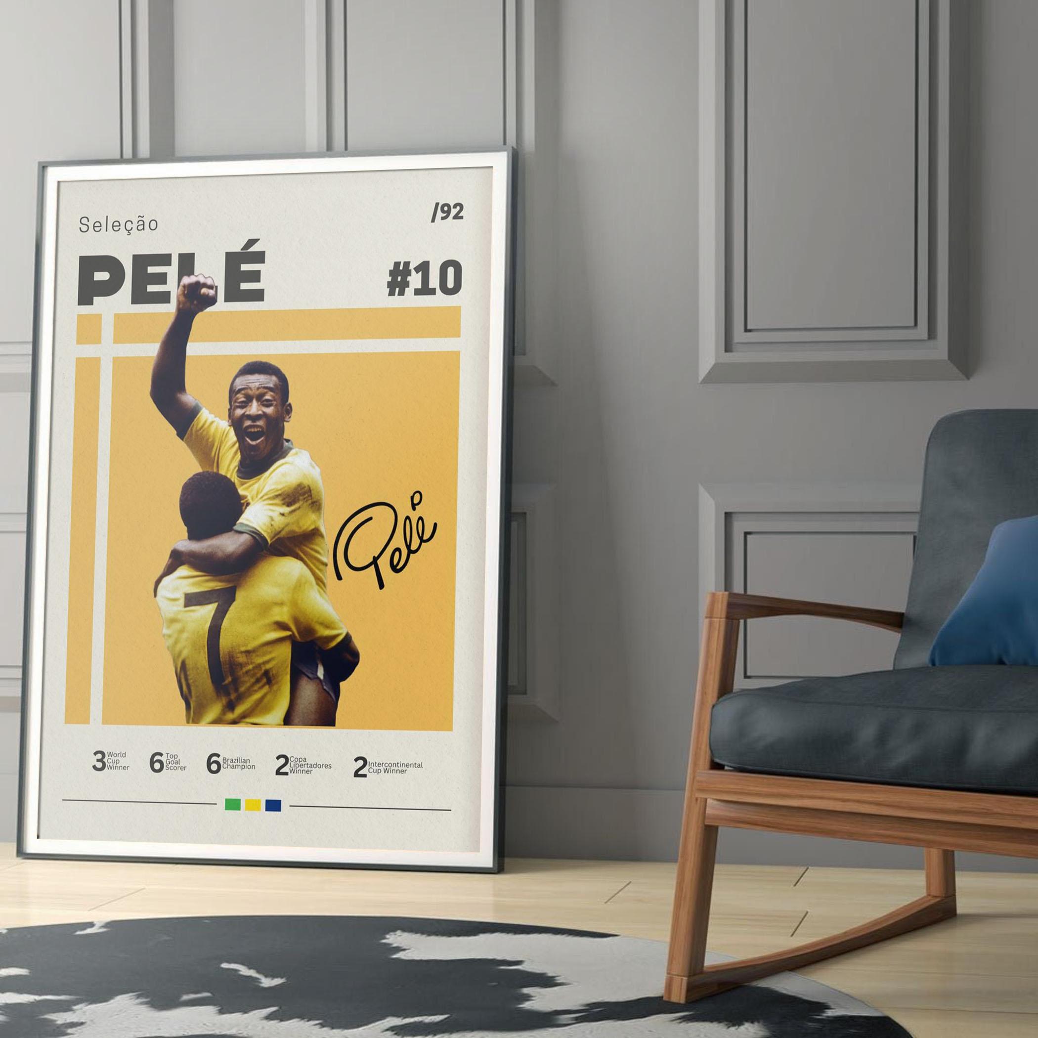 Mid Century Pele Brazil Football Poster