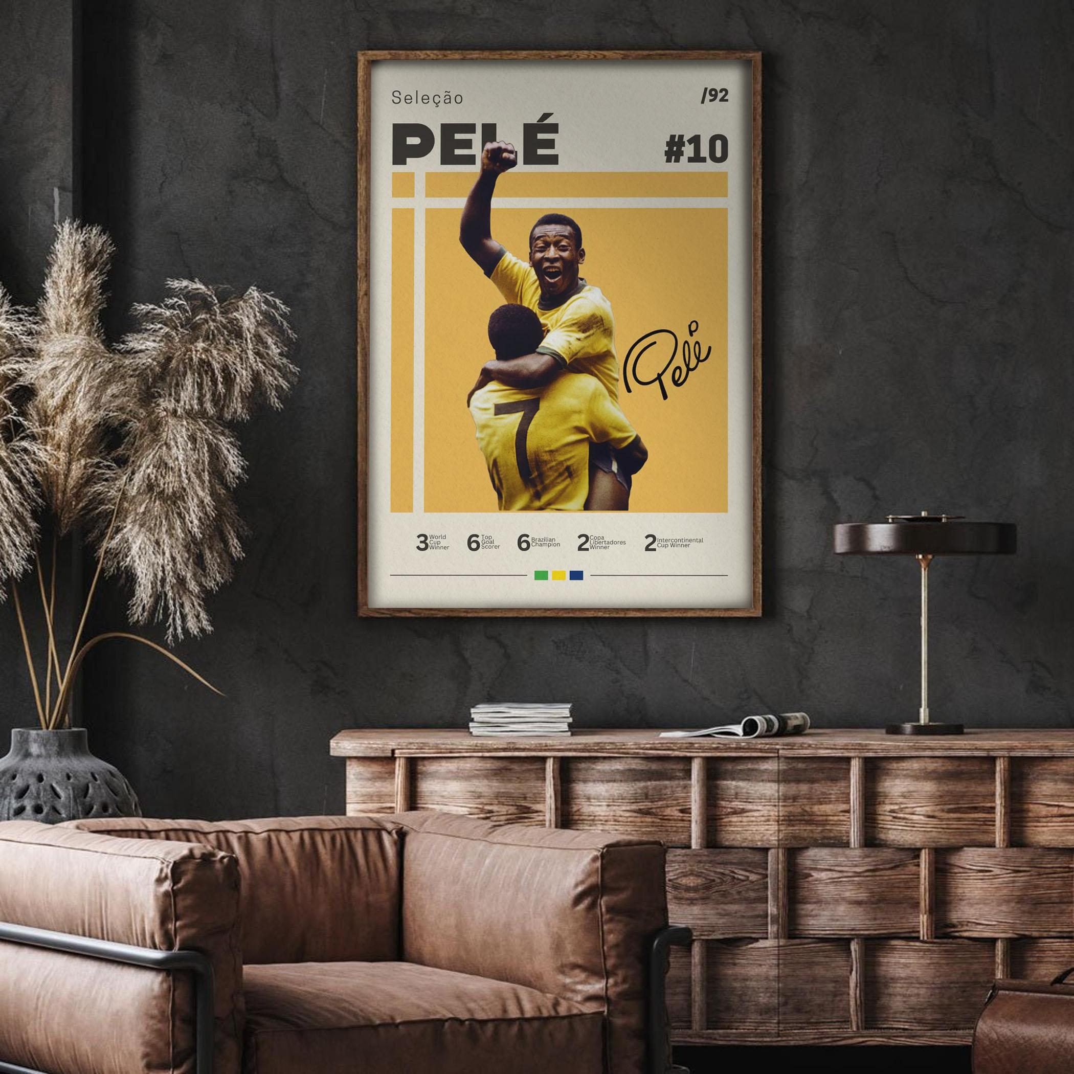 Mid Century Pele Brazil Football Poster