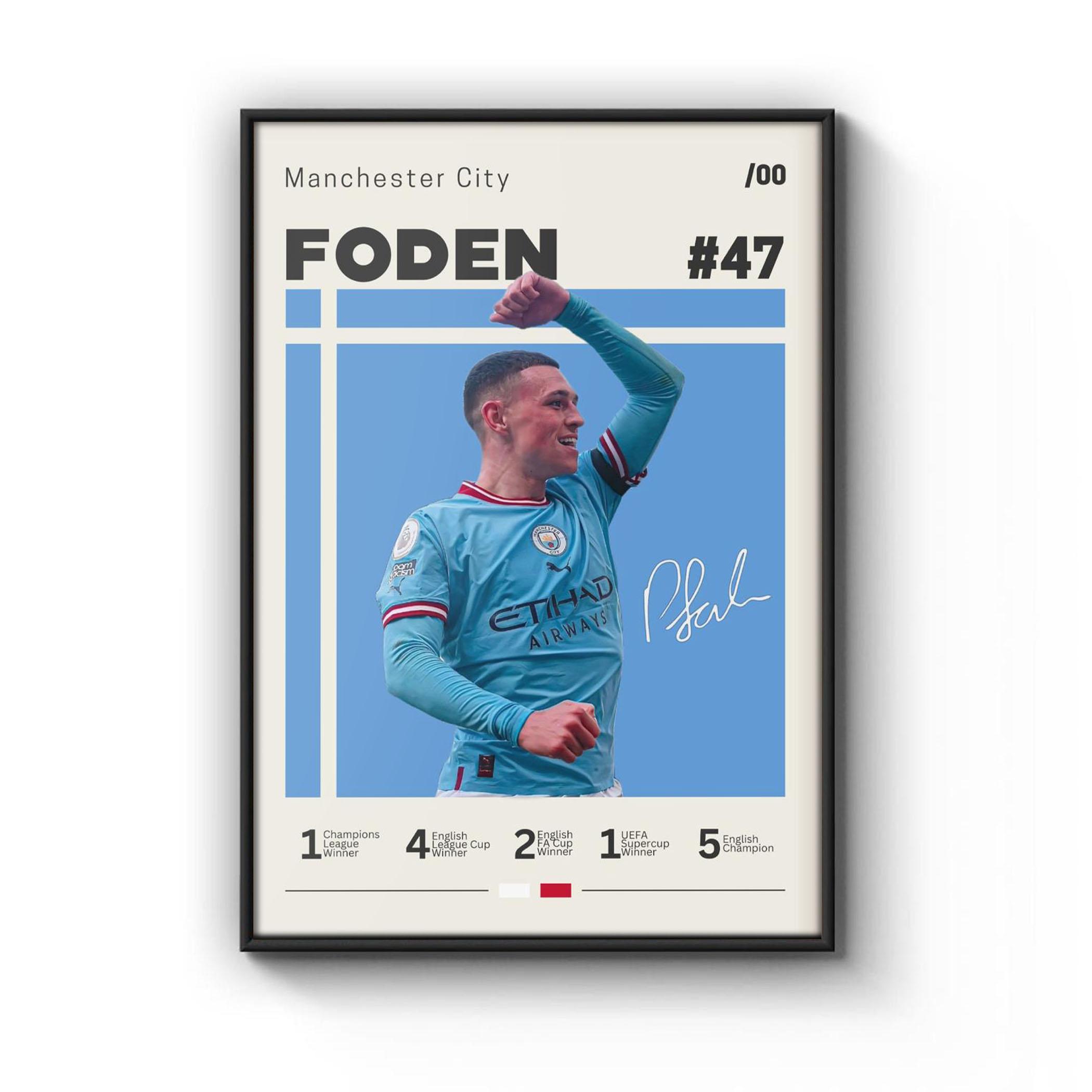 Mid Century Phil Foden Manchester City Football Poster