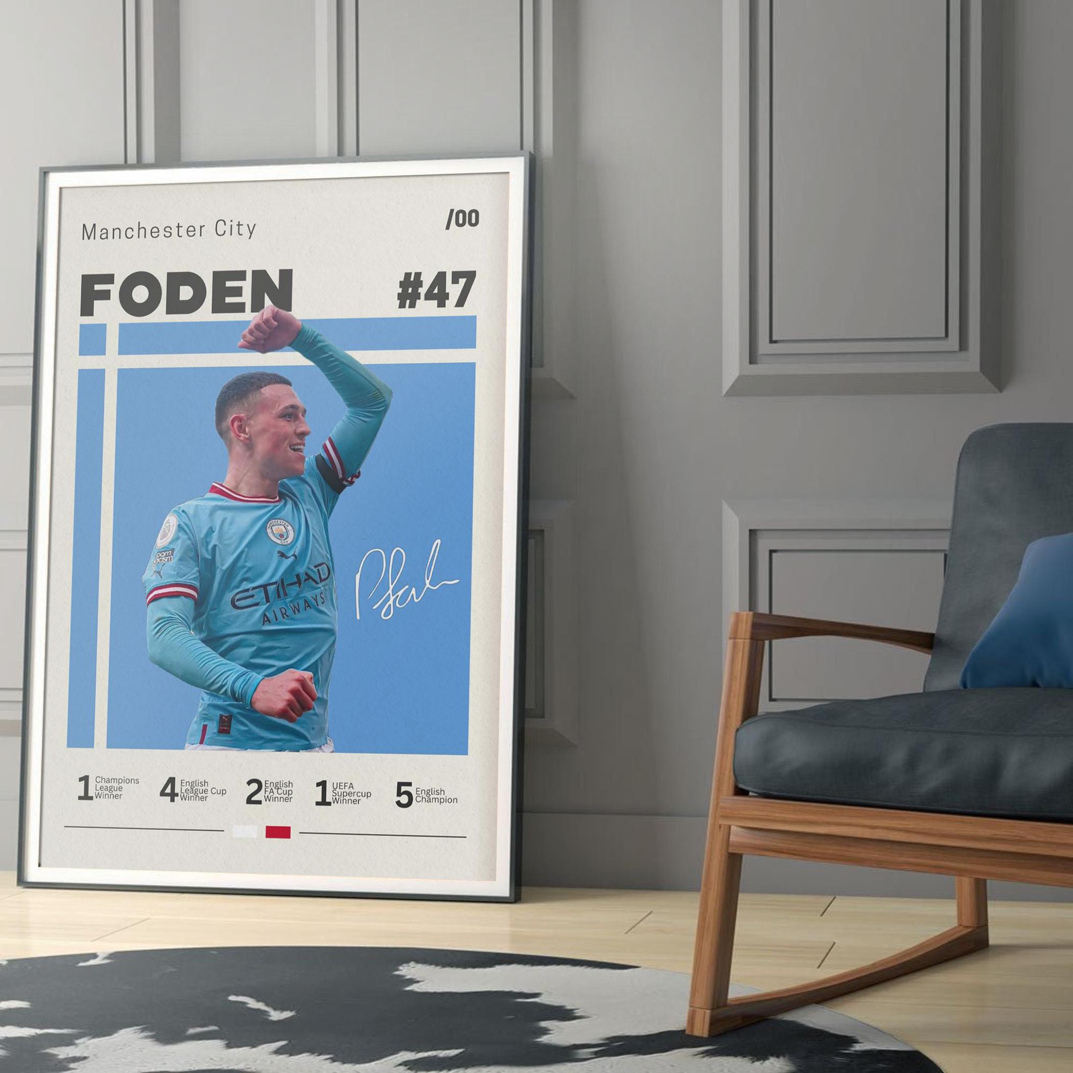 Mid Century Phil Foden Manchester City Football Poster