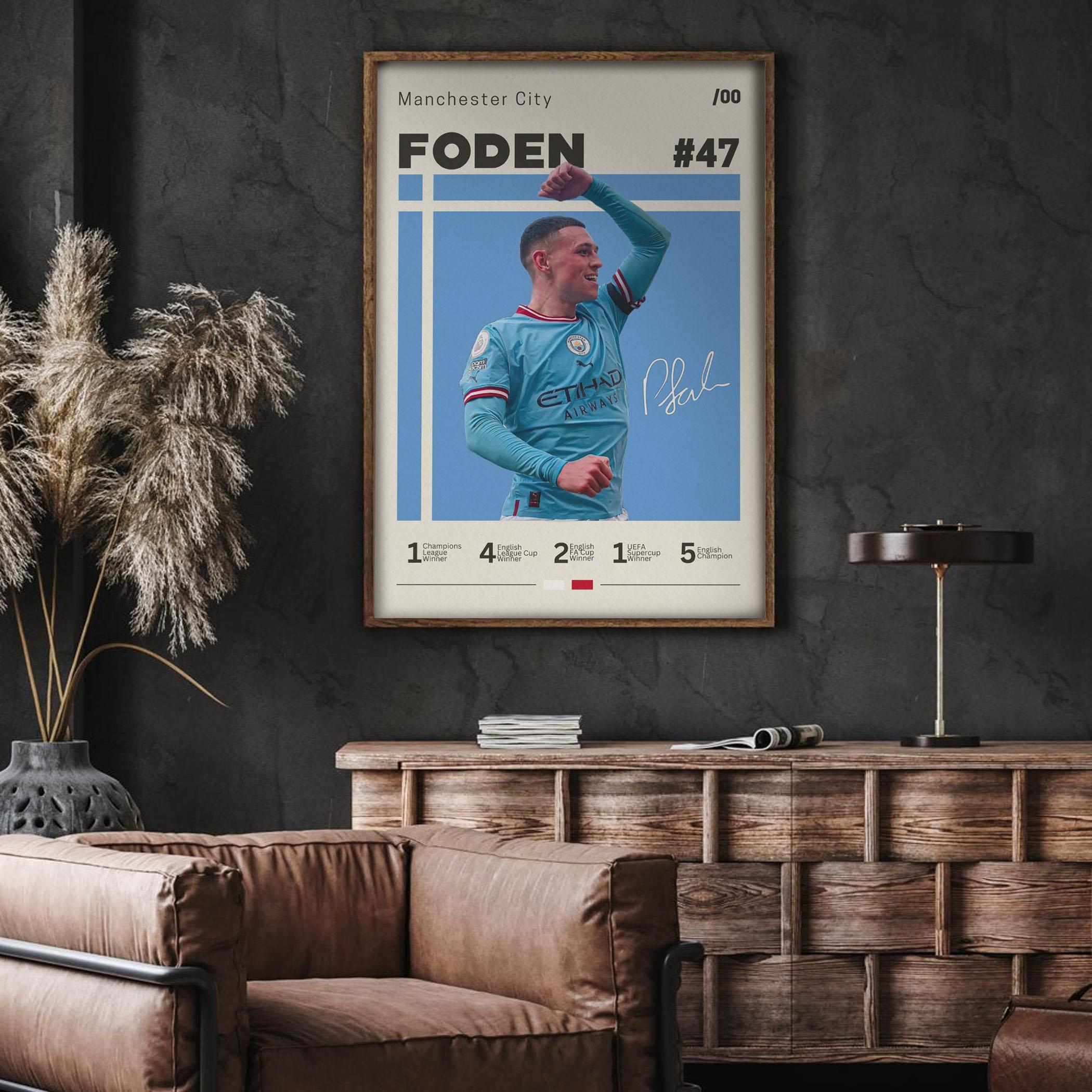 Mid Century Phil Foden Manchester City Football Poster