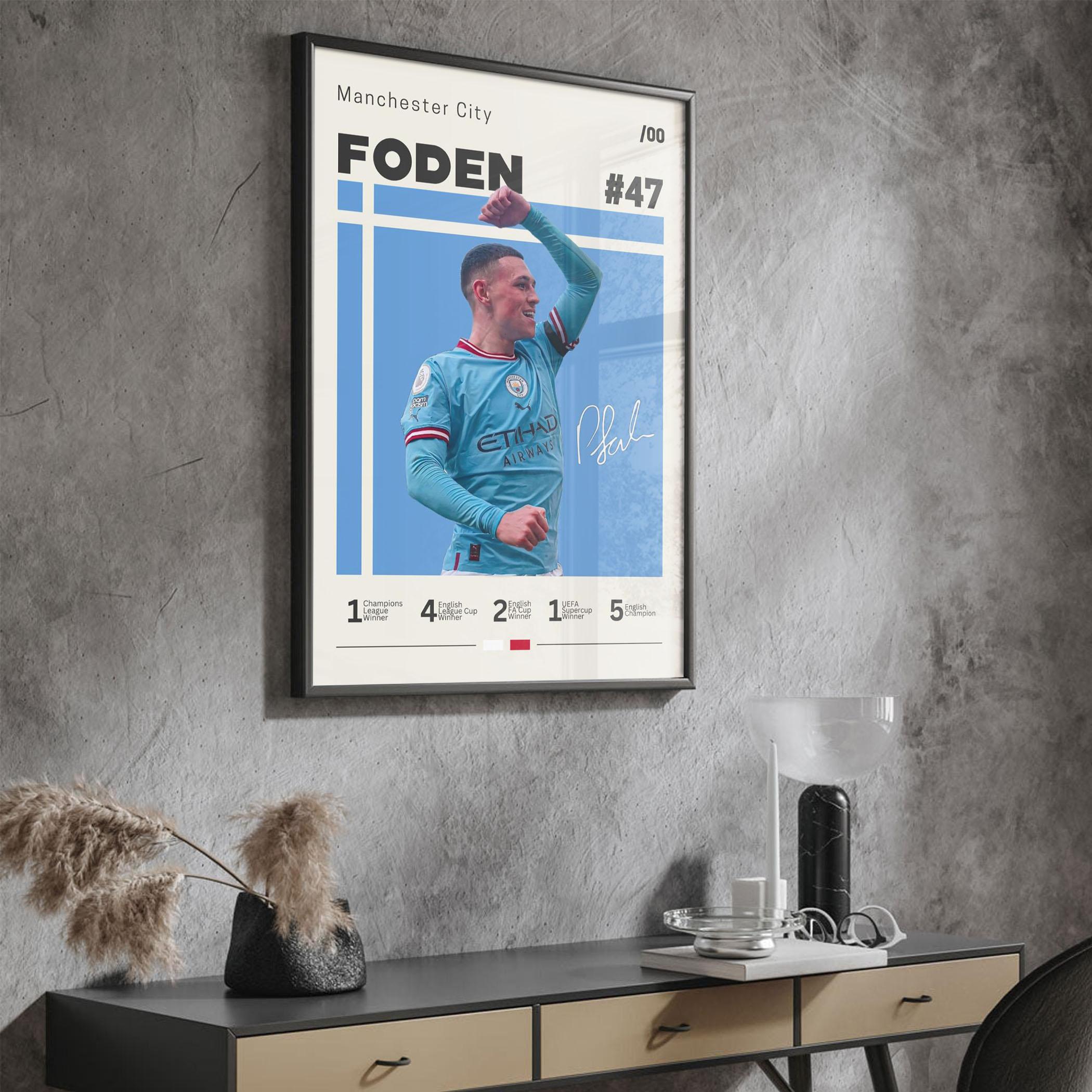 Mid Century Phil Foden Manchester City Football Poster