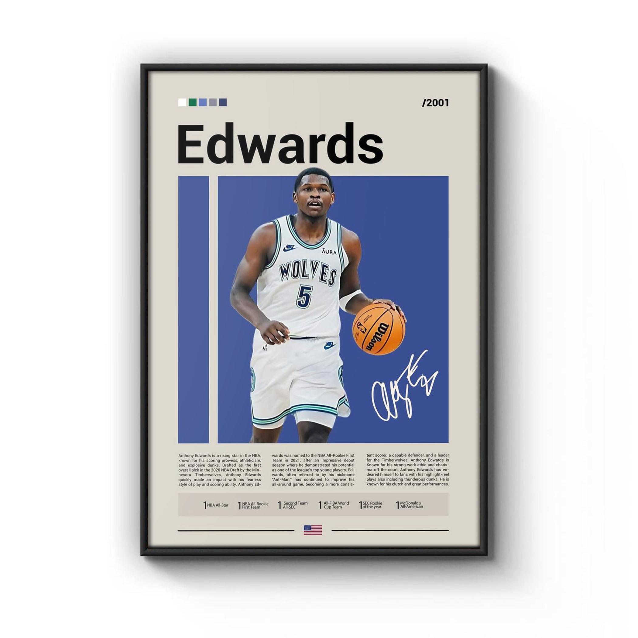 Minimalist Anthony Edwards Minnesota Timberwolves Poster