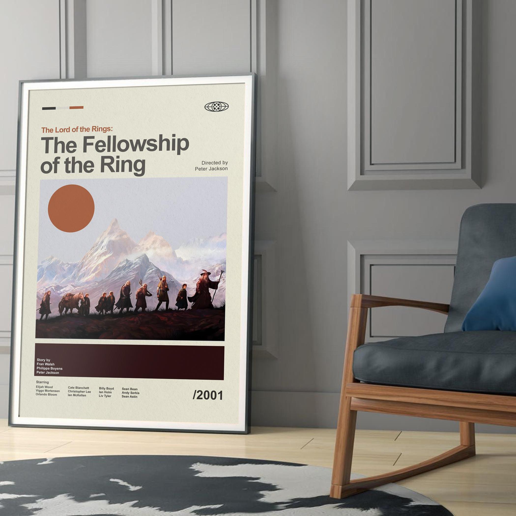 LOTR The Fellowship of the Ring Movie Poster - Mid Century Modern Style